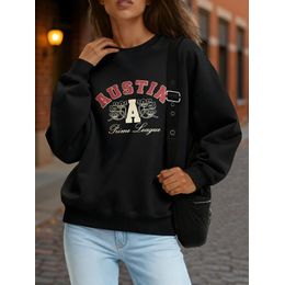 GORHEY Sweatshirt 'Wo's Crew Neck Sweatshirt with Print, Loose Long Sleeve Fleece Pullover' Damen Gr&ouml;&szlig;e L schwarz