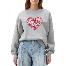 GORHEY Sweatshirt 'Wo's Fleece Pullover, Sweatshirt with Love Print, Long Sleeve, Loose Fit' Damen Gr&ouml;&szlig;e XL grau