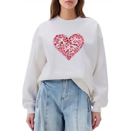 GORHEY Sweatshirt 'Wo's Fleece Pullover, Sweatshirt with Love Print, Long Sleeve, Loose Fit' Damen Gr&ouml;&szlig;e S wei&szlig;