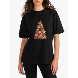 GORHEY Shirt 'Wo's Festival Cotton Summer T-Shirt with Christmas Tree Print' Damen Gr&ouml;&szlig;e XL schwarz