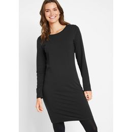 Jerseykleid bonprix "Figurbetontes Jerseykleid (2er Pack)", Damen, Gr. 48/50 (XL), N-Gr, schwarz (schwarz, schwarz), Jersey, Obermaterial: 95% Baumwolle, 5% Elasthan, unifarben, slim fit kniefrei, Rundhals, gerader Abschluss, Kleider Jerseykleid, im 2er Pack und mit Rundhalsausschnitt