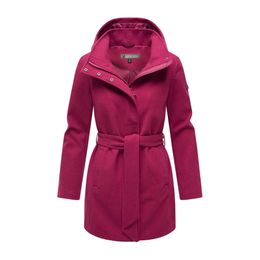 Kurzmantel Marikoo "Katalinaa", Damen, Gr. XXL, berry wine, 90% Polyester, 10% Viskose, M&auml;ntel Kurzmantel, Eleganter Wickel Mantel mit Tailleng&uuml;rtel und Oversized Hood Kapuze
