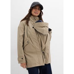 bonprix 6-in-1 wasserabweisende Umstandsjacke mit Trageeinsatz und herausnehmbarer Fleecejacke, beige