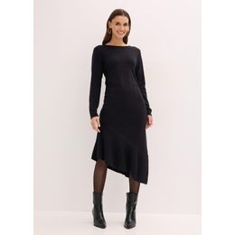 bonprix Strickkleid mit asymmetrischem Saum aus Baumwolle und Kaschmir, schwarz, mit Baumwolle