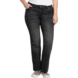 sheego Damen Bootcut-Jeans mit Used-Effekten black denim Gr&ouml;&szlig;e 20