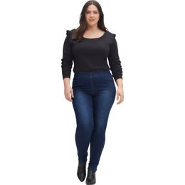 sheego Damen Jeggings in individueller Waschung dark blue denim Gr&ouml;&szlig;e 52