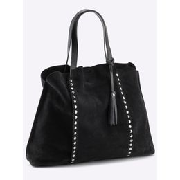 Shopper Heine, Damen, Gr. B/H/T: 45cm x 35cm x 11cm, schwarz, Leder, Metall, unifarben, Taschen Shopper