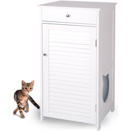 WONDERMAKE&reg; Katzenschrank f&uuml;r Katzentoilette gro&szlig; hoch aus Holz, Katzenklo-Schrank Kommode mit Schublade und T&uuml;r geschlossen, Design Katzen-Haus Toilette Klo XL, 51 x 46 x 96 cm, wei&szlig;