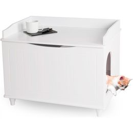WONDERMAKE&reg; Katzenschrank f&uuml;r Katzentoilette gro&szlig; aus Holz, Katzenklo-Schrank Kommode XL, Design Katzen-Haus Toilette Klo Waschbecken-Unterschrank f&uuml;r Bad, 73,5 x 51,5 x 57 cm, wei&szlig;