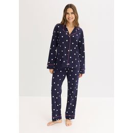bonprix Pyjama aus weicher Baumwolle, blau, Gr.52/54 (XXL), Gem&uuml;tlicher Pyjama mit Punkten und modischen Kontrastpiping, aus 100% Baumwolle