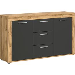 Sideboard Inosign "Aosta, Breite 125 cm, in verschiedenen Farbausf&uuml;hrungen", grau (wotan eiche, grau), B:125cm H:80cm T:35cm, FSC-zertifizierter Holzwerkstoff, Sideboards, Sideboard, mit 2 T&uuml;ren und 3 Schubk&auml;sten, Wohnzimmer, Kommode, Schrank