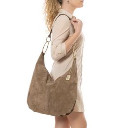 Anna Morellini Leder-Schultertasche "Damiana" in Taupe in Beige/ Grau - (B)38 x (H)36 x (T)9 cm - 77% | Damen-taschen