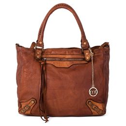 Mia Tomazzi Leder-Schultertasche "Comasina" in Hellbraun - (B)35 x (H)30 x (T)9 cm - 77% | Damen-taschen