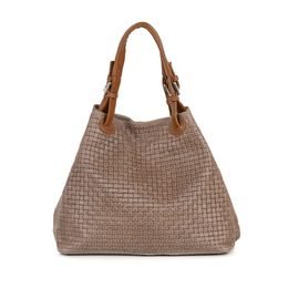 Lucca Baldi Leder-Henkeltasche "Fosdinovo" in Taupe - (B)45 x (H)37 x (T)15 cm - 75% | Damen-taschen