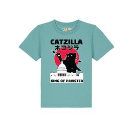 watabout.kids T-Shirt 'Catzilla' Jungen Gr&ouml;&szlig;e 98/104 cyanblau / hellrot / schwarz / wei&szlig;