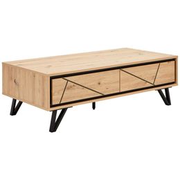 Mid.you Couchtisch, Schwarz, Eiche, Metall, Holzwerkstoff, 2 Schublade(n) Schubladen, rechteckig, Flachrohr, 120x60x38 cm, Bsci, Wohnzimmer, Wohnzimmertische, Couchtische