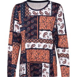CR&Eacute;ATION L Damen Langarmshirt im Patchwork-Dessin rostrot-bedruckt Gr&ouml;&szlig;e 40