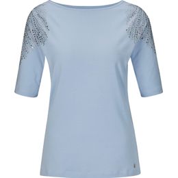 CREATION L PREMIUM Damen Kurzarmshirt im geschmeidigen Materialmix hellblau Gr&ouml;&szlig;e 36