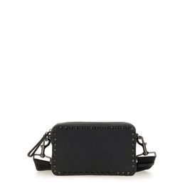 Valentino Garavani Hobo Bags - Textured Leather Shoulder Bag With Pyramid Studs - Gr. unisize - in Schwarz - f&uuml;r Damen