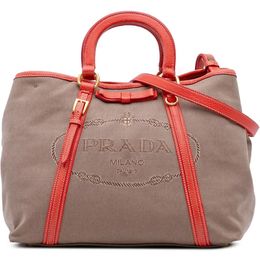 Prada Hobo Bags - Canvas Canapa Logo Bow Satchel - Gr. unisize - in Braun - f&uuml;r Damen