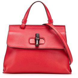 Gucci Hobo Bags - Small Leather Bamboo Daily Satchel - Gr. unisize - in Rot - f&uuml;r Damen