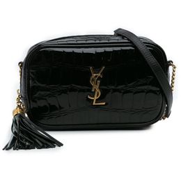 SAINT LAURENT Hobo Bags - Mini Croc Embossed Patent Monogram Lou Camera Bag - Gr. unisize - in Schwarz - f&uuml;r Damen