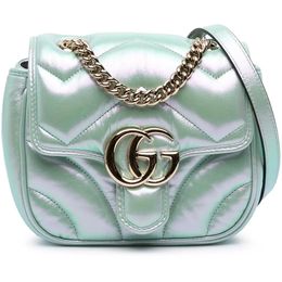 Gucci Hobo Bags - Mini GG Marmont Matelasse Iridescent Leather Flap - Gr. unisize - in Gr&uuml;n - f&uuml;r Damen