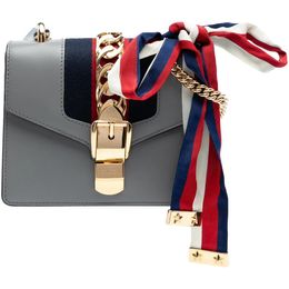 Gucci Hobo Bags - Mini Leather Web Sylvie Chain Crossbody - Gr. unisize - in Grau - f&uuml;r Damen