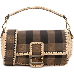 Fendi Hobo Bags - Pequin Gingham Canvas And Raffia Baguette Satchel - Gr. unisize - in Braun - f&uuml;r Damen