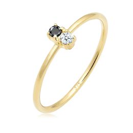 Elli Ringe - Ring Bi-Color Schwarzer Diamant (0.06 ct.) 375 Gel - Gr. 58 MM - in Gold - f&uuml;r Damen
