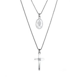 Kuzzoi Halsketten - Halskette Layer Marienbild Kreuz 925 Sterling Silb - Gr. unisize - in Silber - f&uuml;r Damen