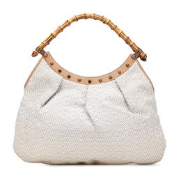 Gucci Hobo Bags - Woven Leather Bamboo Studded Hobo - Gr. unisize - in Wei&szlig; - f&uuml;r Damen