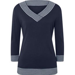 CR&Eacute;ATION L Damen 3/4 Arm-Pullover mit V-Ausschnitt marine-wei&szlig; Gr&ouml;&szlig;e 56