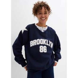 bonprix Oversize-Sweatshirt aus weichem Baumwoll-Mix, blau, Gr.48/50 (XL), L&auml;ssiges Oversize-Sweatshirt aus weichem Baumwoll-Mix mit Aufdruck, 60% Baumwolle