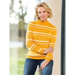Strickpullover Classic Basics "Pullover", Damen, Gr. 40, gelb (ocker, ecru, gemustert), 85% Polyacryl, 15% Baumwolle, gemustert, mehrfarbig, Pullover Strickpullover