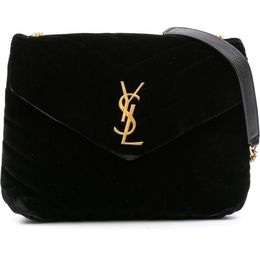 SAINT LAURENT Hobo Bags - Small Matelasse Velvet Monogram LouLou Crossbody - Gr. unisize - in Schwarz - f&uuml;r Damen