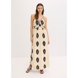 bonprix Leinen-Maxikleid aus luftigem Leinen-Mix, beige, Gr.38, sommerliches Leinen-Maxikleid mit modischem Print, aus Leinen