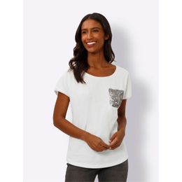 Heine Witt Damen T-Shirt mit Pailletten, wei&szlig;, Gr&ouml;&szlig;e 46