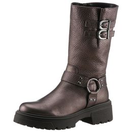 Gabor Damen Bikerboots, Gr. 42, braun, Leder, metallic, Schuhe, Blockabsatz, Plateau, Stiefelette, Kurzstiefel mit Best Fitting