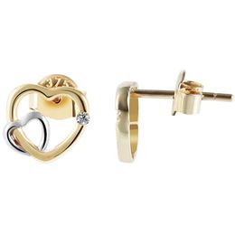 Adelia&acute;s ADELIA ́S Damen Paar Ohrh&auml;nger "Damen Ohrstecker aus Gold 375 mit Herz und Zirkonia", Damen, Gelbgold 375 Gold, silber, Gelbgold 375, Gold, Ohrringe