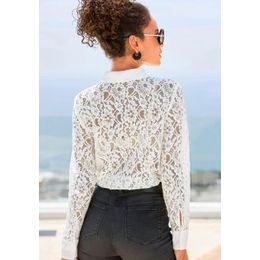 Lascana Damen Spitzenbluse, wei&szlig;, Gr. 36, unifarben, Spitze, Obermaterial: 55% Baumwolle, 45% Polyamid. Einsatz: 100% Viskose, Blusen, mit