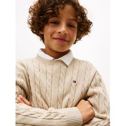 Tommy Hilfiger Jungen Strickpullover "COTTON CABLE SWEATER"malted milk heather, Gr. 4, Strick, Obermaterial: 100% Baumwolle, Pullover, f&uuml;r Kinder bis