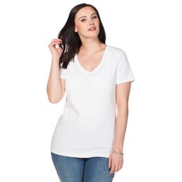 sheego Damen T-Shirt "T-Shirt", wei&szlig;, Gr. 48, unifarben, 100% Baumwolle, Shirts