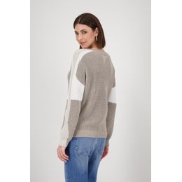 monari Damen Strickpullover "Pullover Colorblock Perlfang"greige, Gr. 36, colorblocking, unifarben, Strick, Obermaterial: 46% Baumwolle, 46%