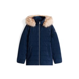 Tommy Hilfiger Damen Steppjacke "MW DOWN SLIM JACKET WITH FUR", blau, Gr. XXL, unifarben, Web, Obermaterial: 100% Polyester, Jacken, mit Fellimitat