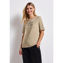 Street One Damen T-Shirt, beige, Gr. 36, bedruckt, Jersey, Obermaterial: 50% Baumwolle, 50% Modal, Shirts, mit Schriftzug