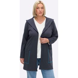 sheego Damen Shirtjacke "Sweatshirtjacke"tiefblau, Gr. 48, unifarben, 100% Baumwolle, Shirts