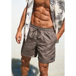 John Devin Herren Badeshorts "Rylan", braun, Gr. XXL, bedruckt, Microfaser, Recycling-Polyester, Badehosen, im Geo Druck