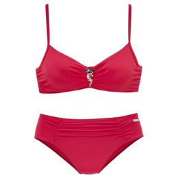 Lascana Damen B&uuml;gel-Bikini, rot, Gr. 36, unifarben, Polyamid, Bikini-Sets, mit Pailletten-Verzierung