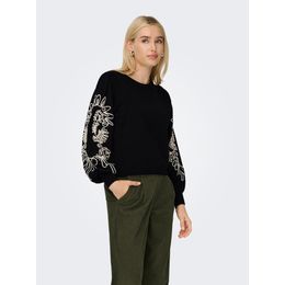 Only Damen Strickpullover "ONLMAGNOLIA LS DETAIL PULLOVER KNT NOOS", schwarz, Gr. XS, bestickt, Strick, Obermaterial: 51% Viskose, 26% Polyester, 23%